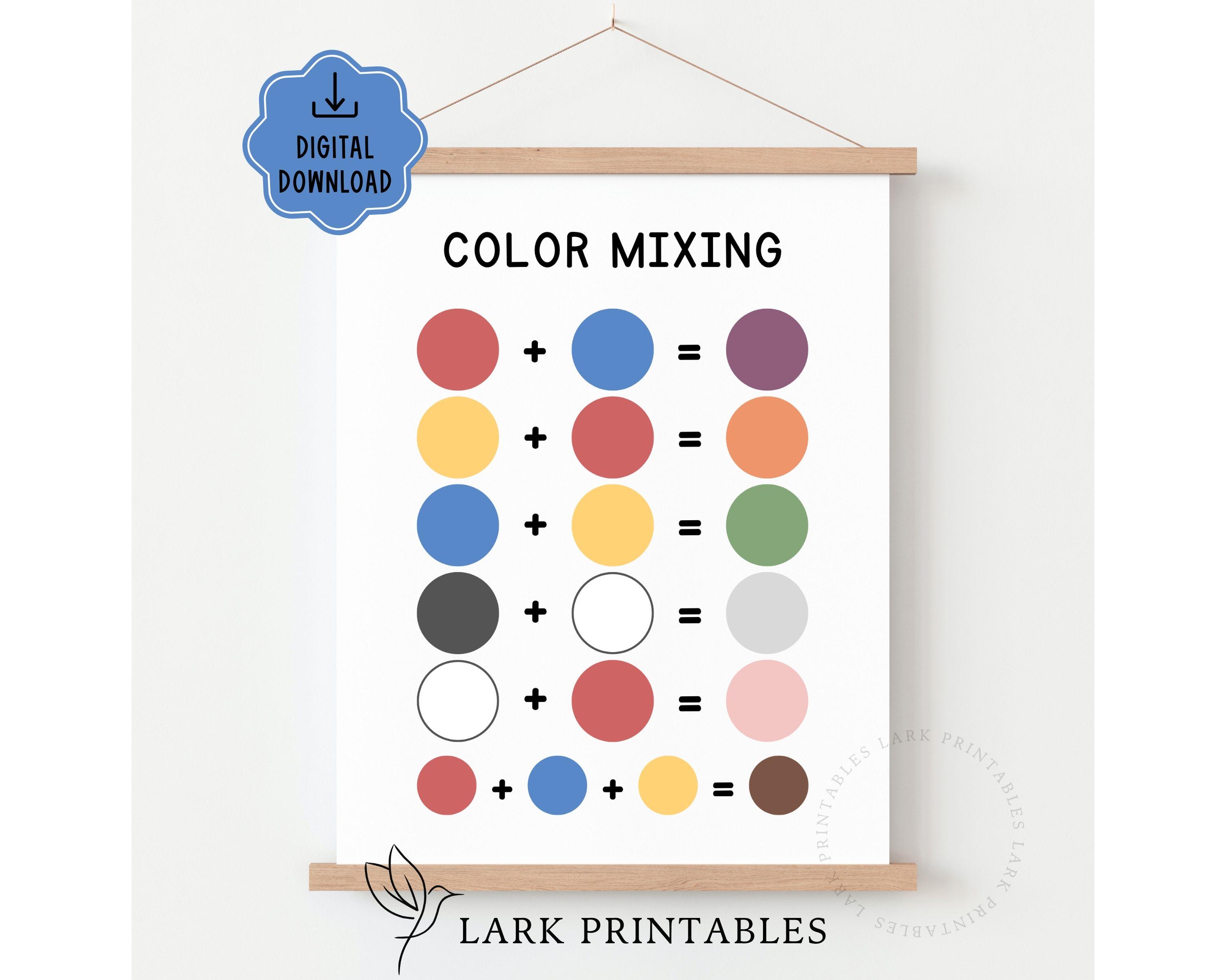 Color Mixing Educational Poster, Homeschool Toddler Learning Poster ...