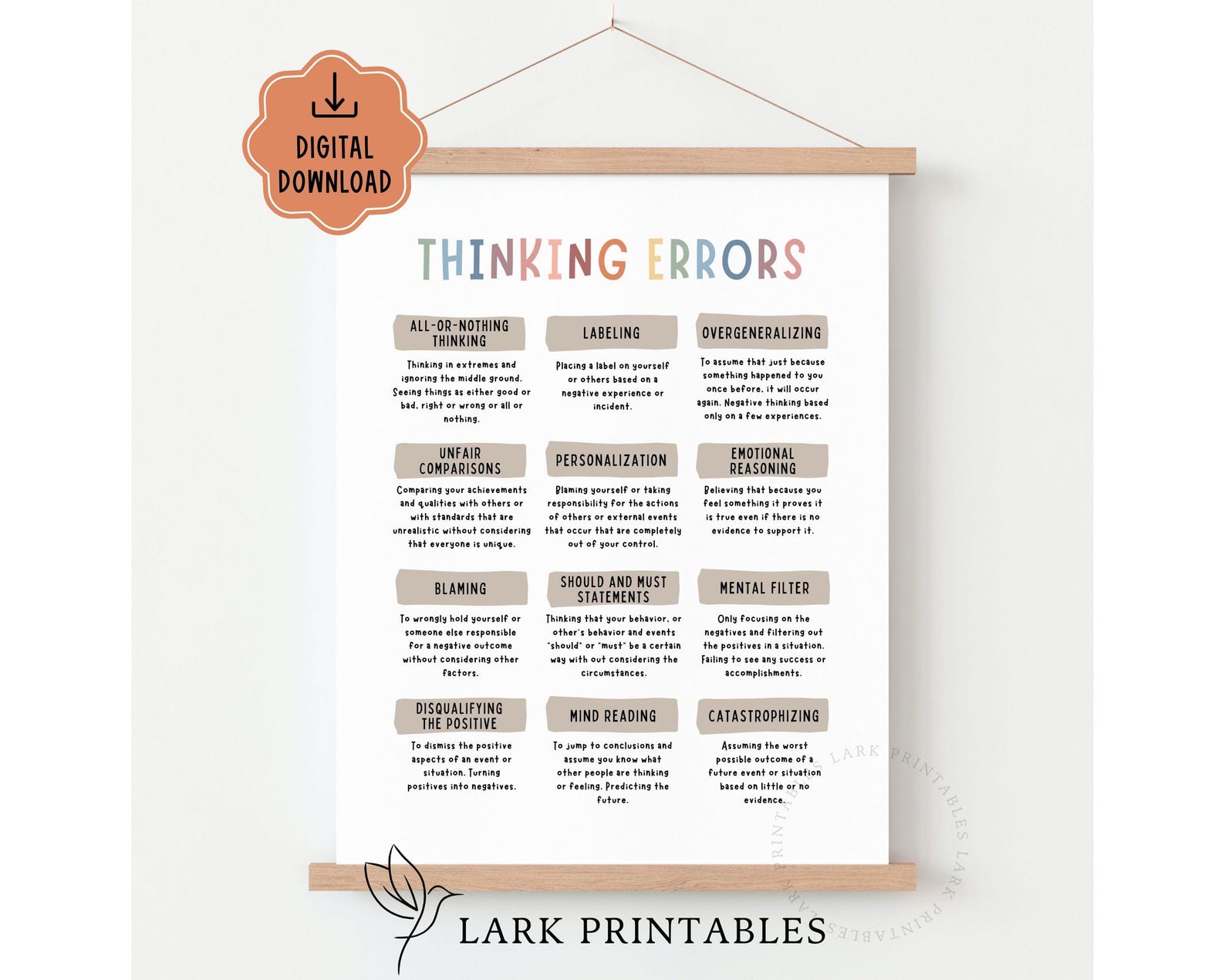 Thinking Errors Poster, Cognitive Distortions, Mental Health Poster ...