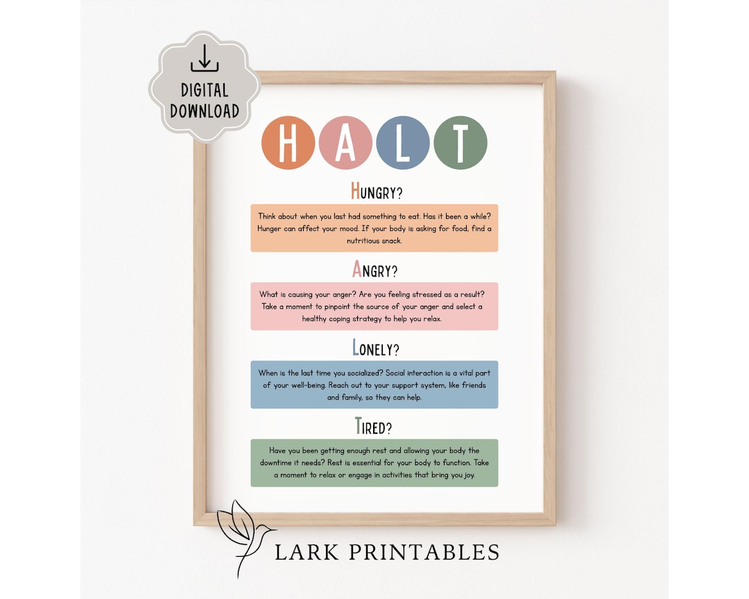 HALT Mental Health Poster, Coping Skills School Counselor Office Decor ...