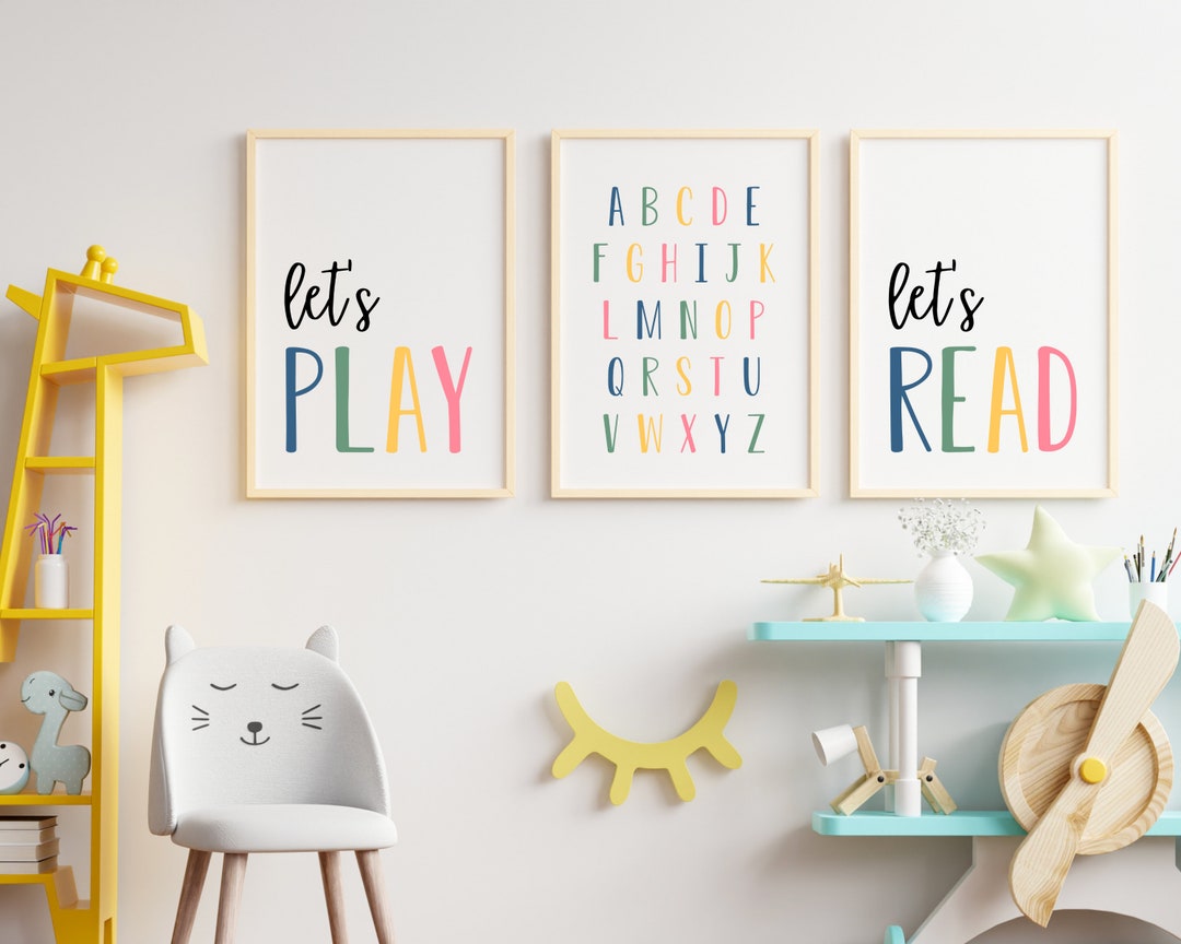 Set of 3 Playroom Prints, Let's Play Printable, Let's Read Print ...