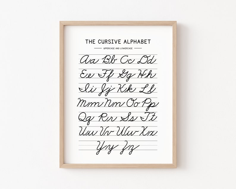 Cursive Handwriting Chart Homeschool Learning Tools Alphabet - Etsy