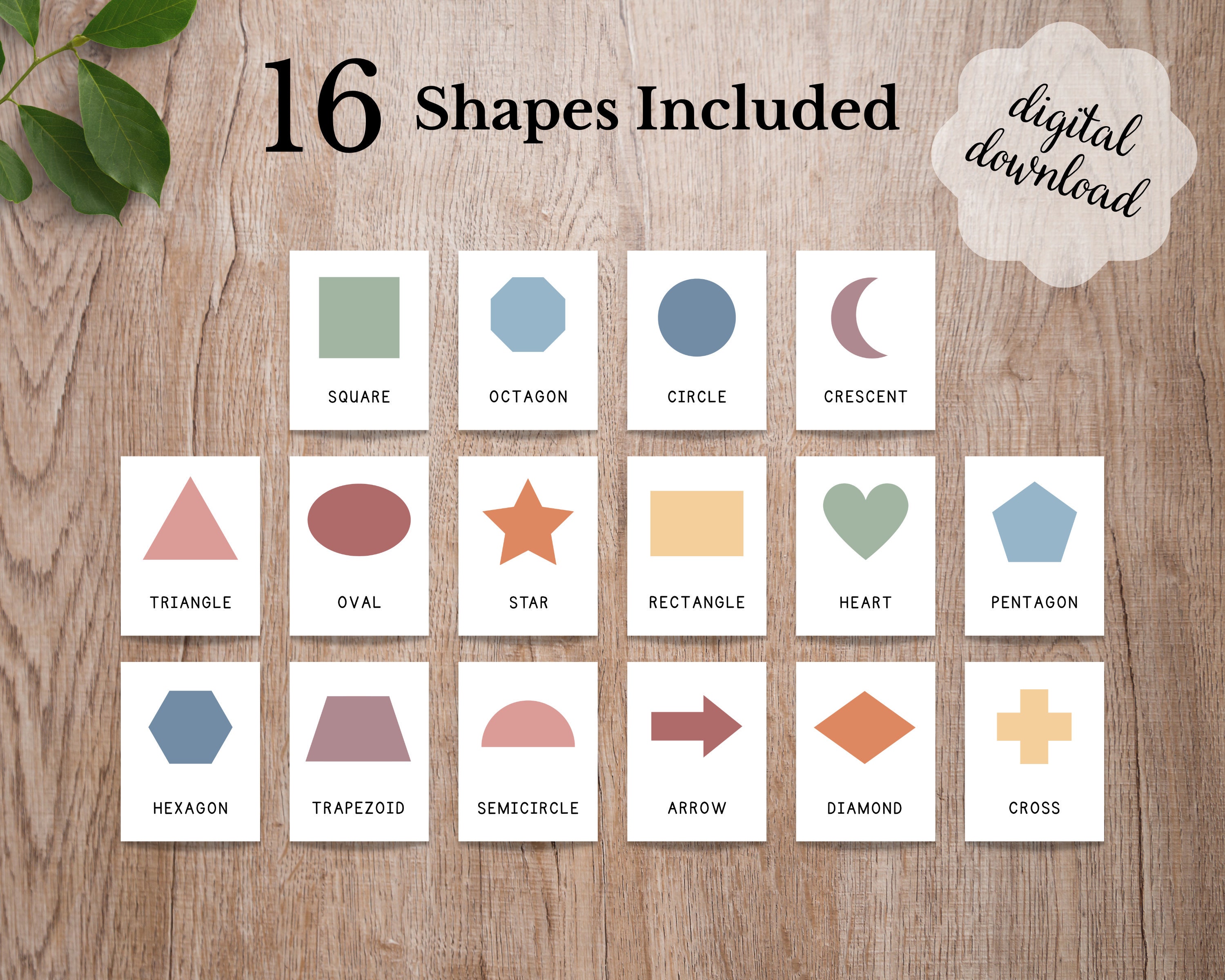 16 Shape Flash Cards, Geometric Shapes, Preschool Montessori Materials ...