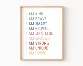 Kids Positive Affirmation Wall Art, Daily Affirmations Poster, Positive ...