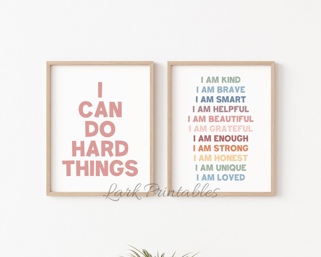 I Can Do Hard Things Poster Set of 2 Playroom Prints, Kids Affirmations ...