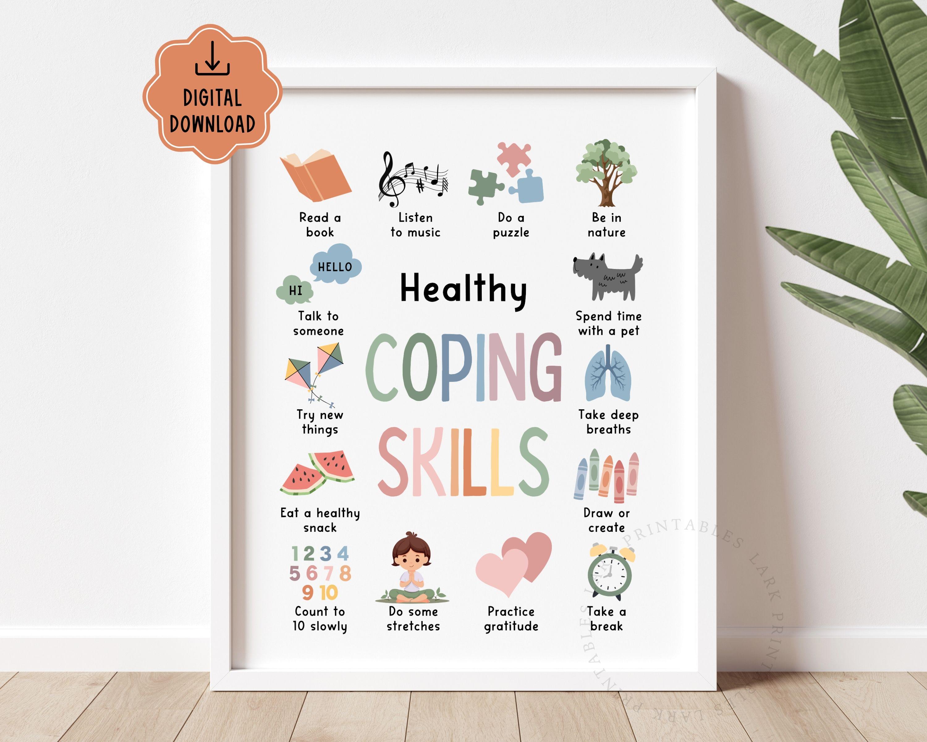 Healthy Coping Skills Printable Poster School Counselor Therapy Office ...