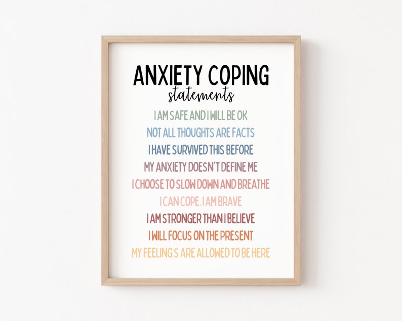 Anxiety Coping Statements, Therapy Office Decor, Mental Health Poster ...
