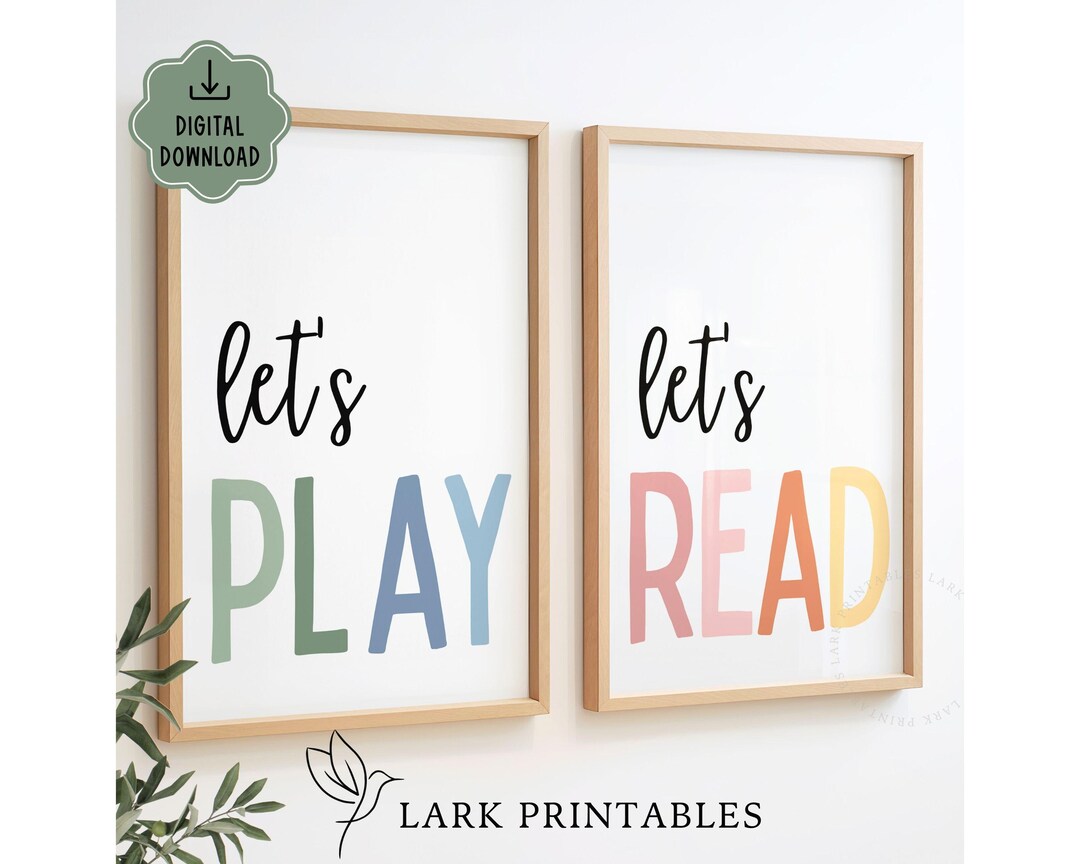 Playroom Wall Decor DIGITAL DOWNLOAD, Lets Read Lets Play Sign, Kids ...