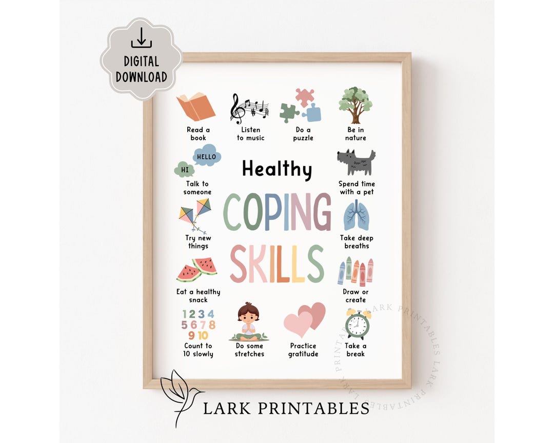 Healthy Coping Skills Printable Poster School Counselor Therapy Office ...