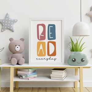 Read Everyday Printable, Classroom Posters, Reading Corner, Boho ...