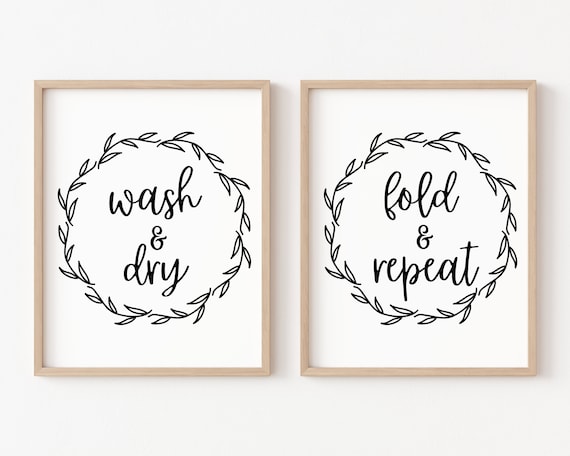 Laundry Printable Laundry Room Sign Wash Dry Fold Repeat | Etsy