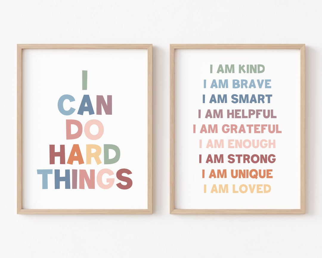 I Can Do Hard Things Poster Set of 2 Playroom Prints, Kids Affirmations ...