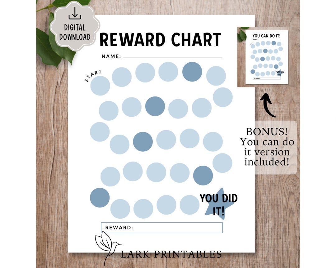 Blue Reward Chart, Printable Reward Chart for Kids, Toddler Goal Chart ...
