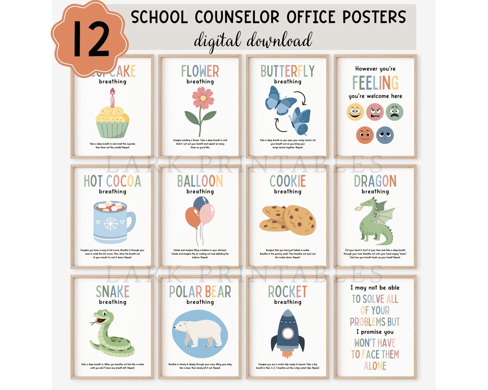 School Counselor Office Printable Posters, Mindful Breathing Cards for ...