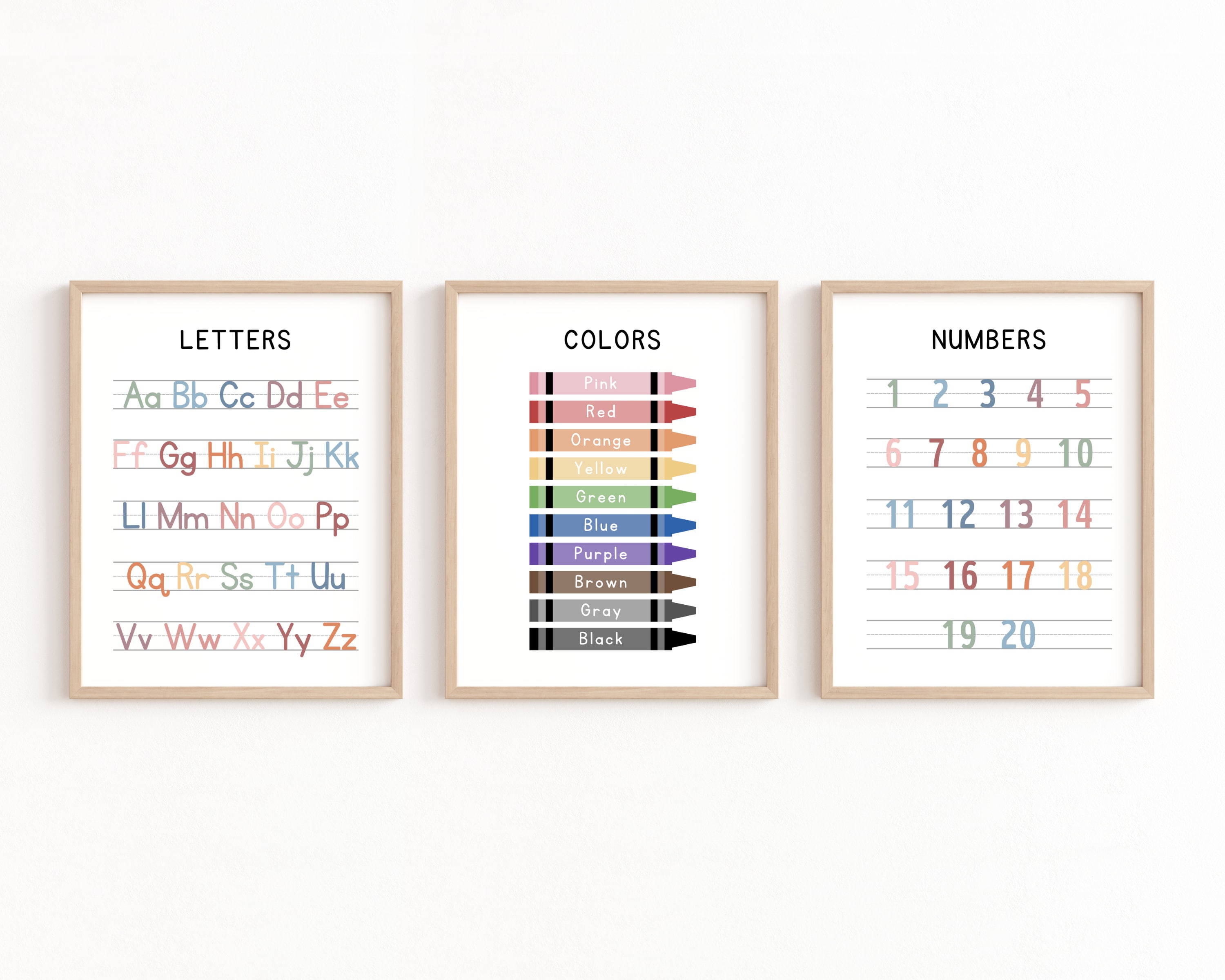 Set of 3 Educational Posters, Alphabet Chart, 123 Number Chart, Colors ...
