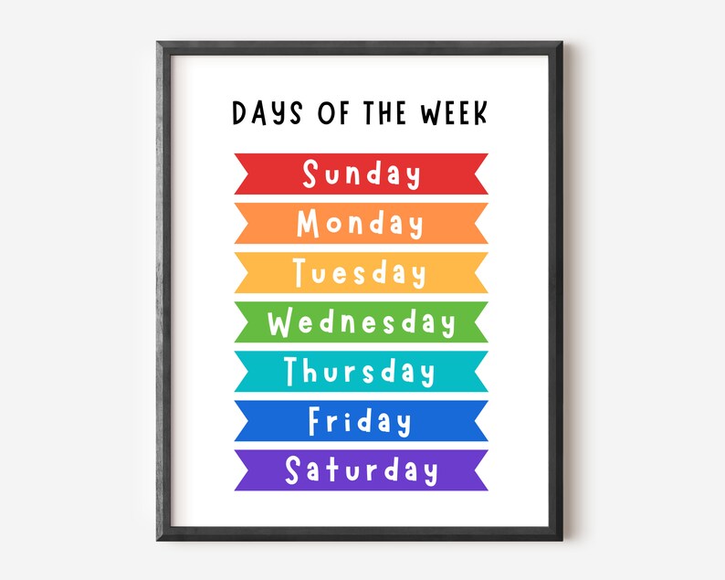 Days of the Week Printable Educational Wall Art Playroom | Etsy