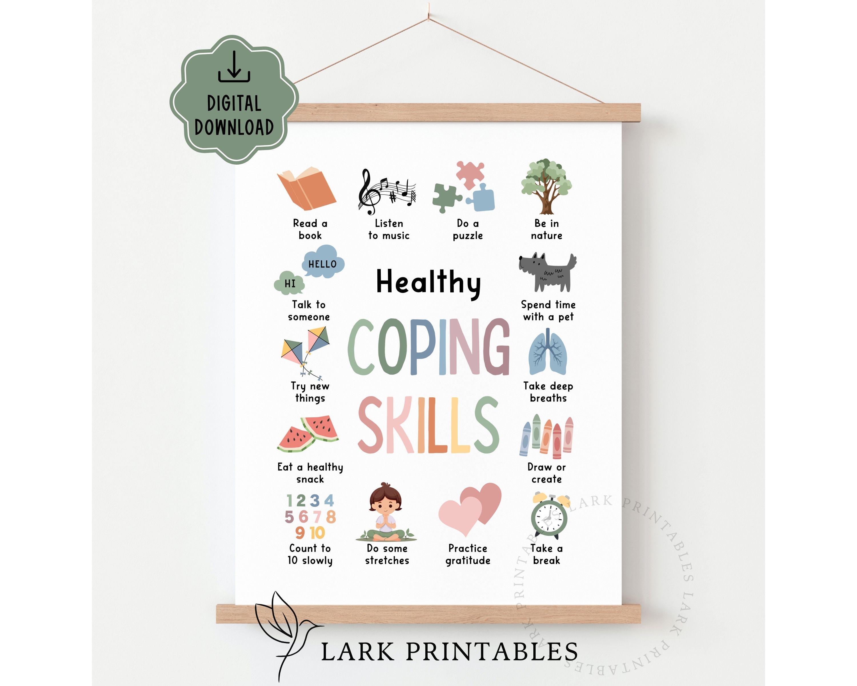 Healthy Coping Skills Printable Poster School Counselor Therapy Office ...