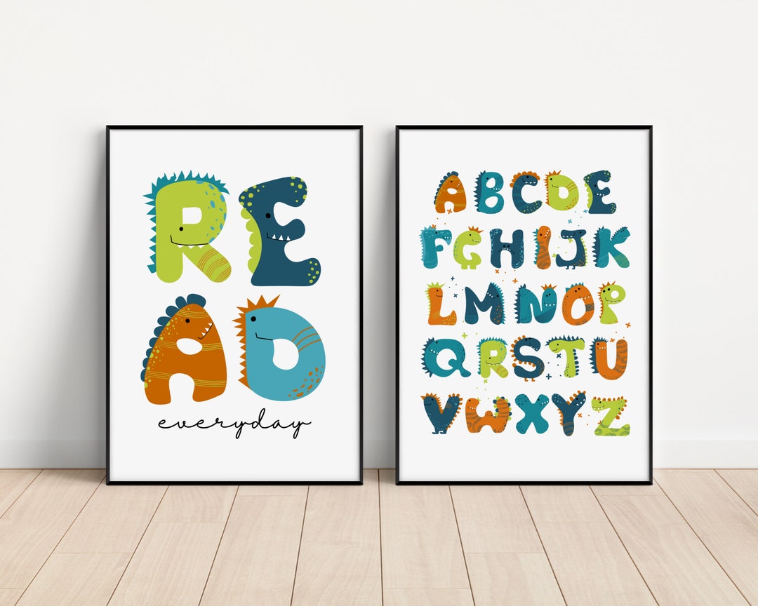 Dinosaur Monster Read Everyday Alphabet Printable Set of 2, Reading ...