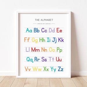Rainbow Alphabet Poster, Handwriting Chart Print, Educational Wall Art ...