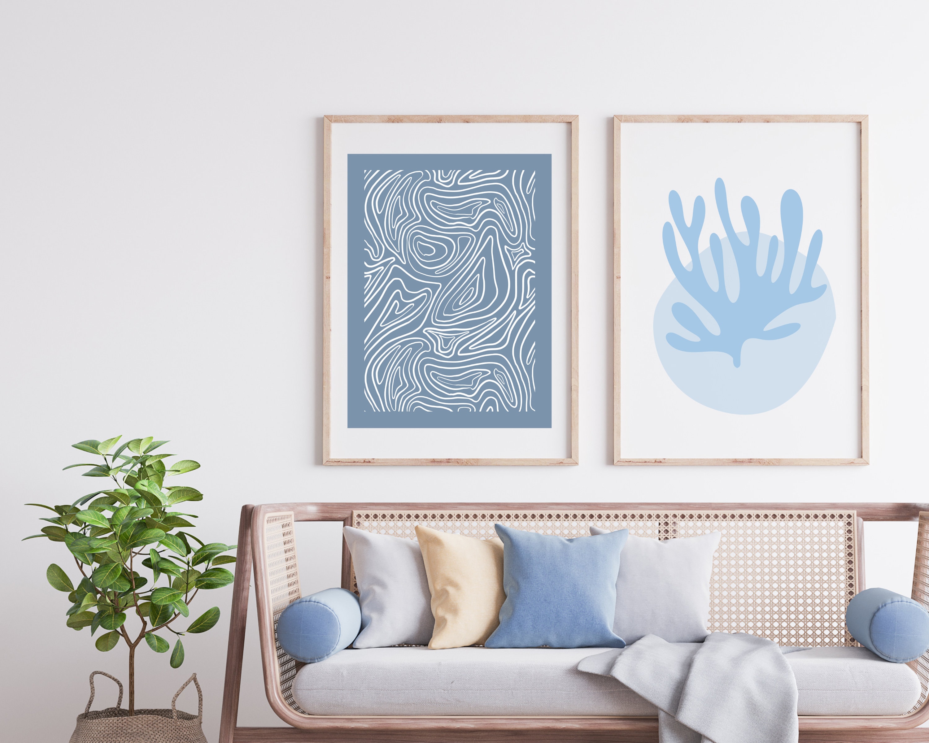 Blue Wall Art Set of 6 Boho Prints, Danish Pastel Decor, Gallery Wall ...