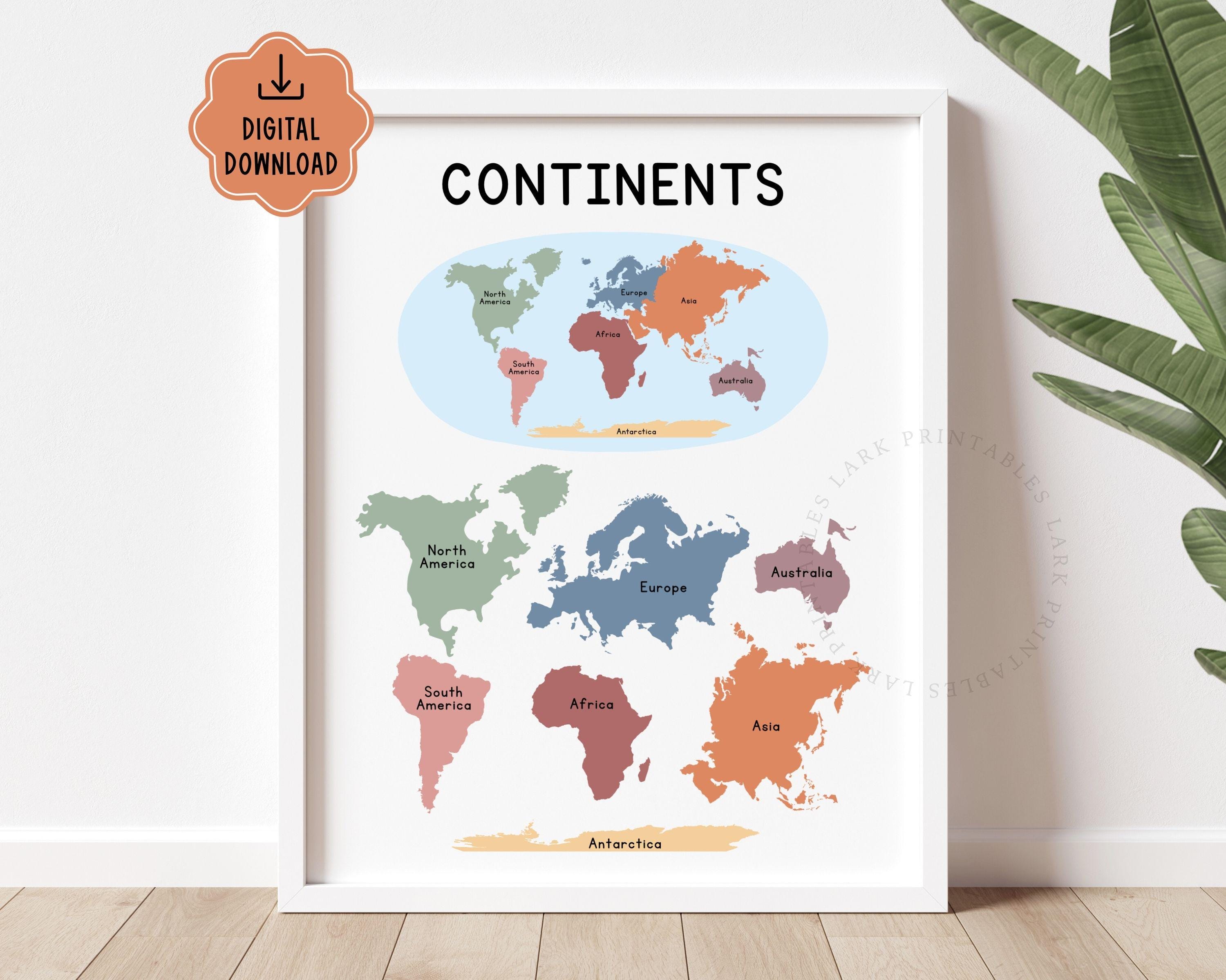 Continents Printable Poster, Educational Poster, Learning Continents ...