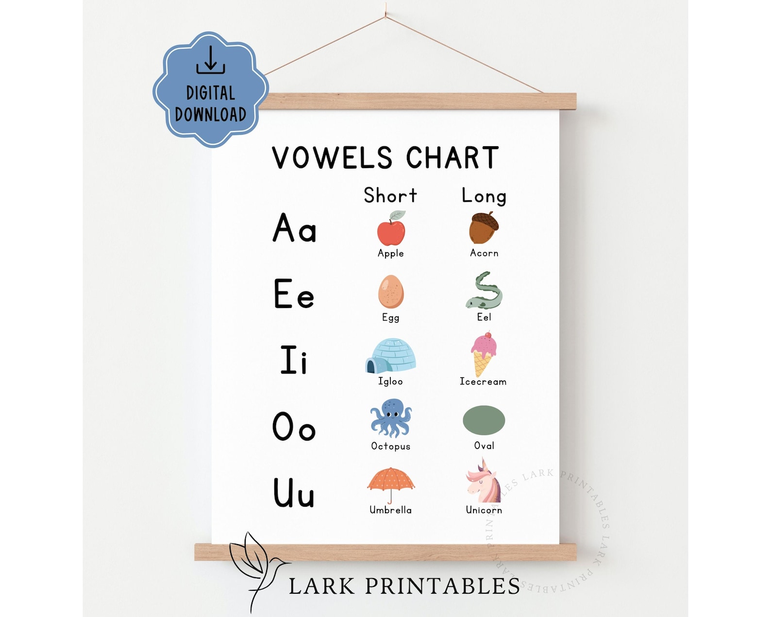 Vowels Chart Digital Download, Learn Long Short Vowels, Classroom ...