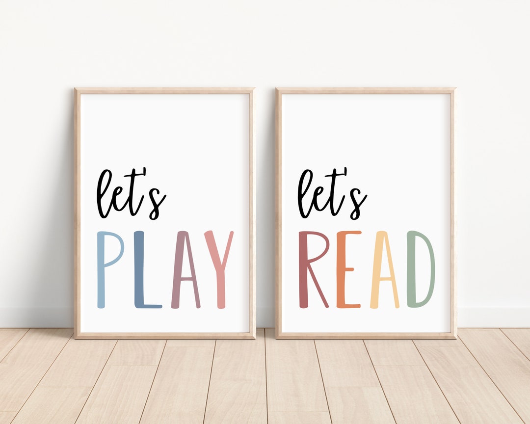 Let's Play Let's Read Set of 2, Boho Classroom Decor, Playroom Wall ...