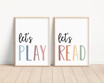 Let's Play Let's Read Set of 2, Playroom Wall Decor, Classroom Posters ...