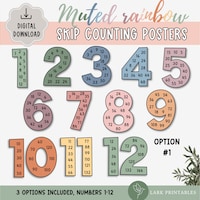 Skip Counting Posters, Skip Counting Chart, Numbers, Bright Rainbow ...