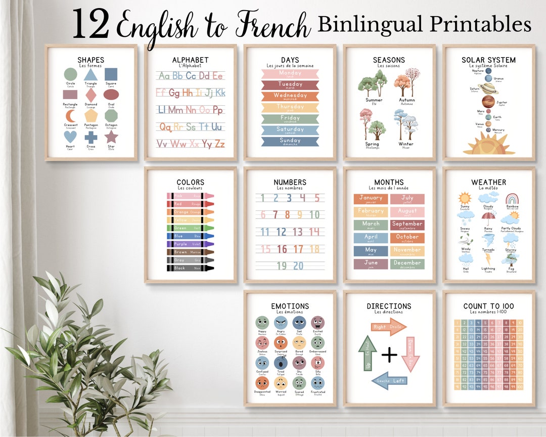 12 Bilingual French Educational Posters, Homeschool Printables, French ...