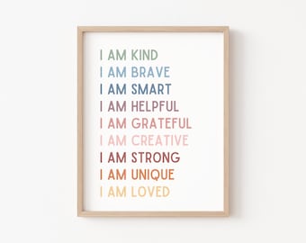 Positive Affirmations for Kids, Boho Classroom Decor, I Am Affirmations ...