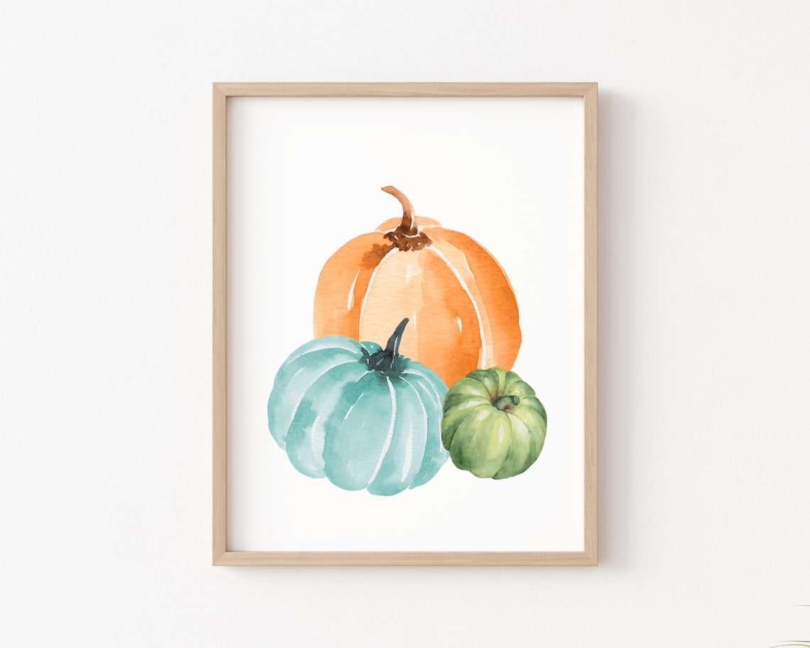 Set of 3 Watercolor Pumpkin Printable, Fall Wall Decor, Autumn Decor ...