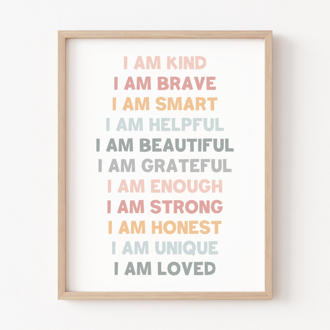 I Am Grateful Beautiful Loved Enough Strong Playroom Print, Kids ...