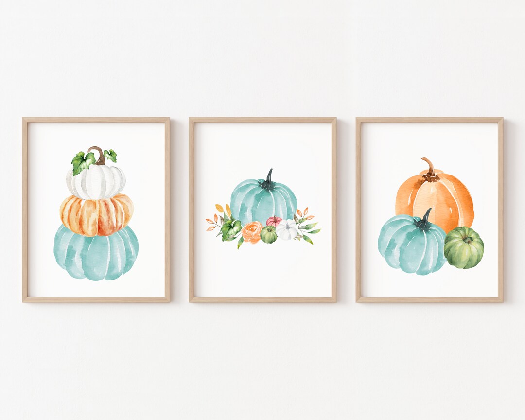 Set of 3 Watercolor Pumpkin Printable, Fall Wall Decor, Autumn Decor ...