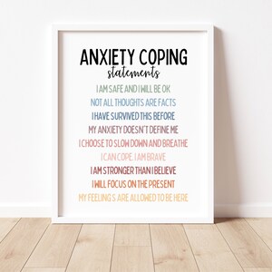 Anxiety Coping Statements, Therapy Office Decor, Mental Health Poster ...