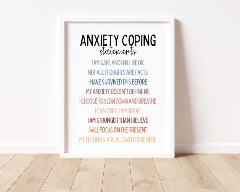 Anxiety Coping Statements, Therapy Office Decor, Mental Health Poster ...