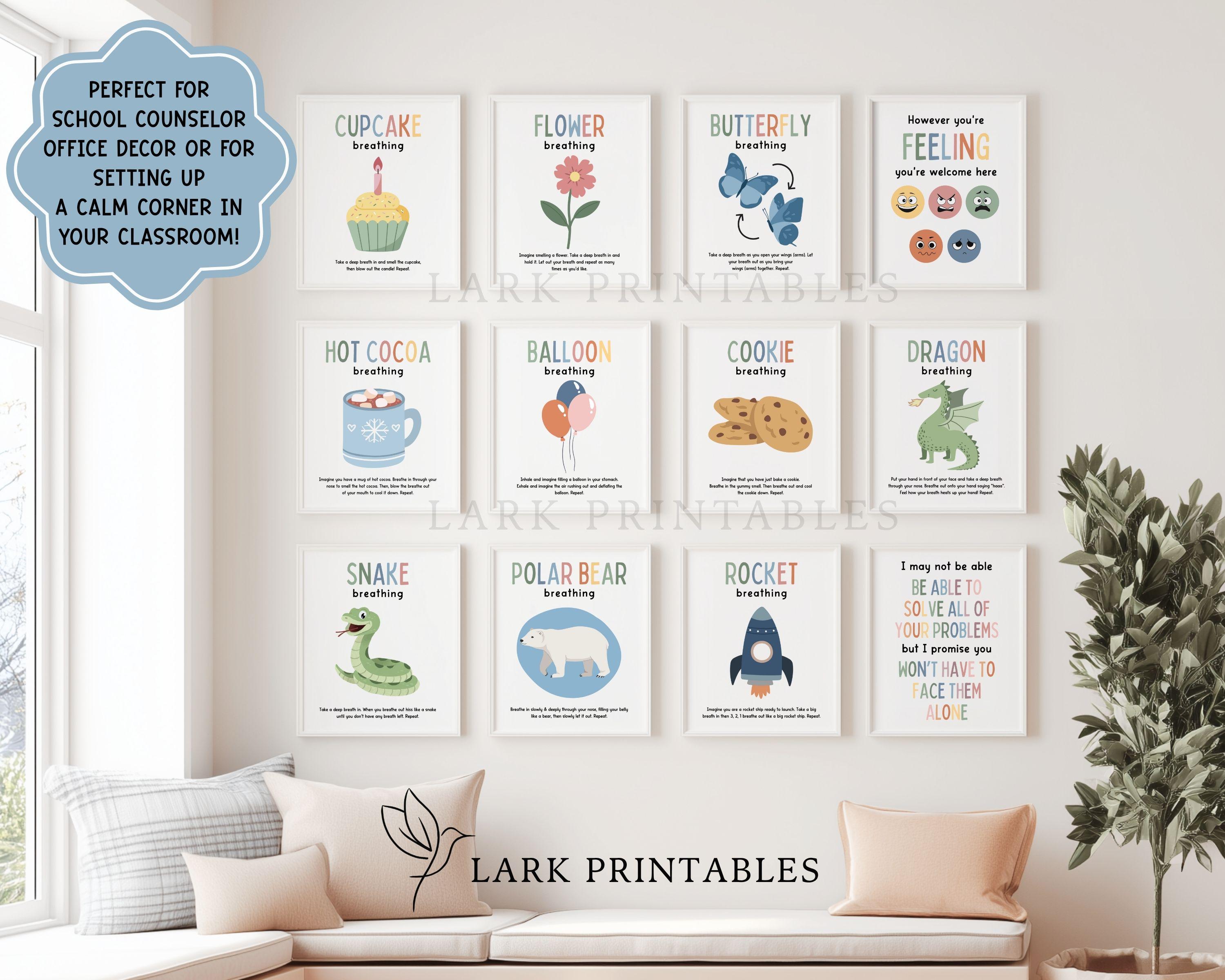 School Counselor Office Printable Posters, Mindful Breathing Cards for ...