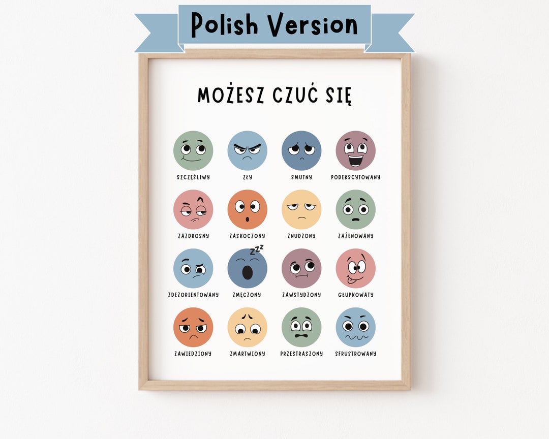 Feelings Poster in Polish, Polish Prints, Bilingual Educational Poster ...