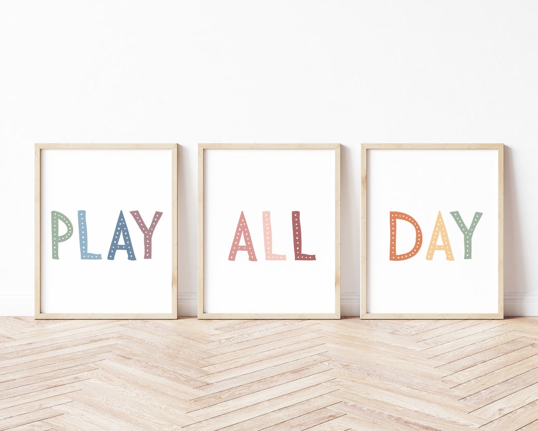 Set of 3 Playroom Prints, Play All Day Print, Nursery Wall Art ...