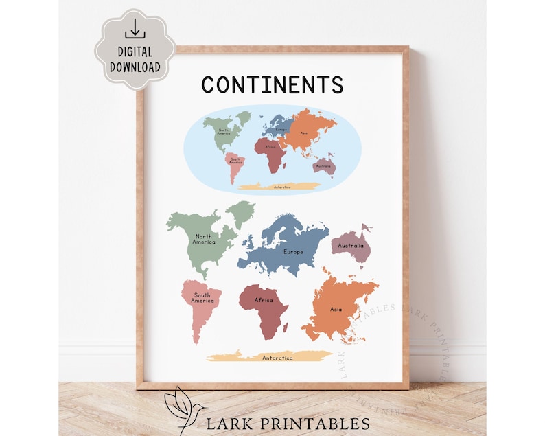 Continents Printable Poster, Educational Poster, Learning Continents ...