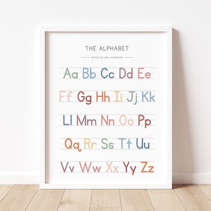 Rainbow Alphabet Poster, Handwriting Chart Print, Educational Wall Art ...