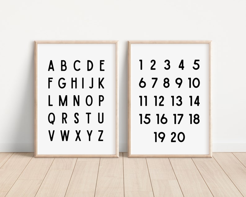 Black and White Alphabet Poster Neutral Playroom Set of 2 Prints ...
