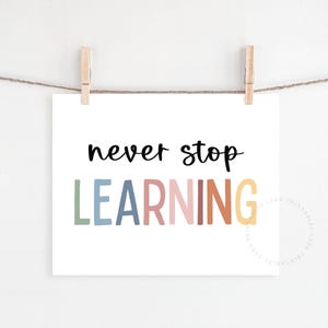 Never Stop Learning Printable, Motivational Classroom Decor Learning ...