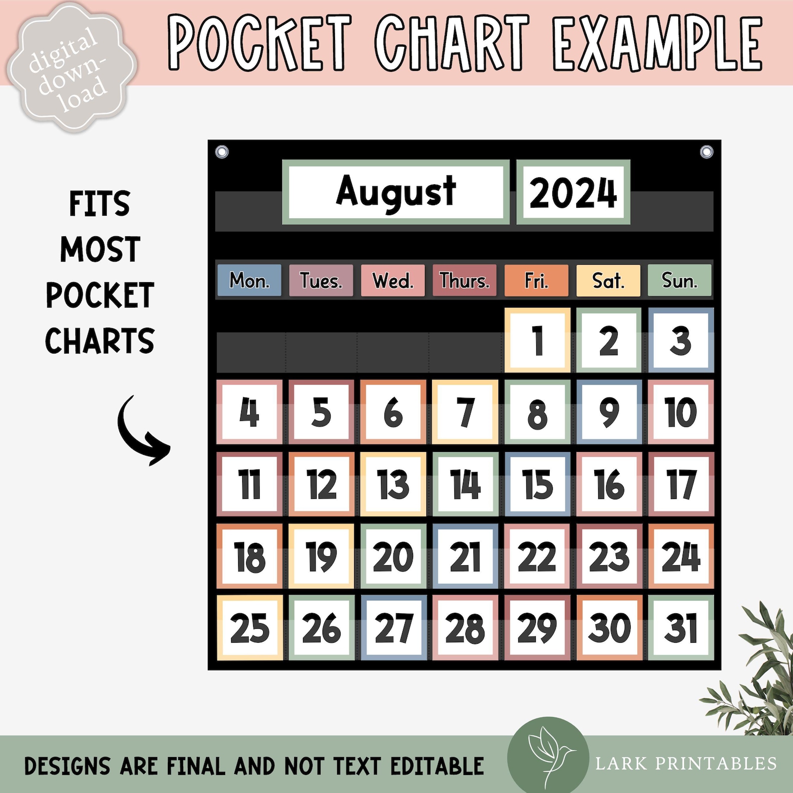 Classroom Calendar Set Printable, Pocket Chart Calendar Cards, Calendar ...