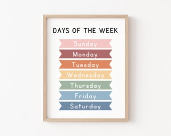 Days of the Week Printable Classroom Decor Nursery Wall Art - Etsy