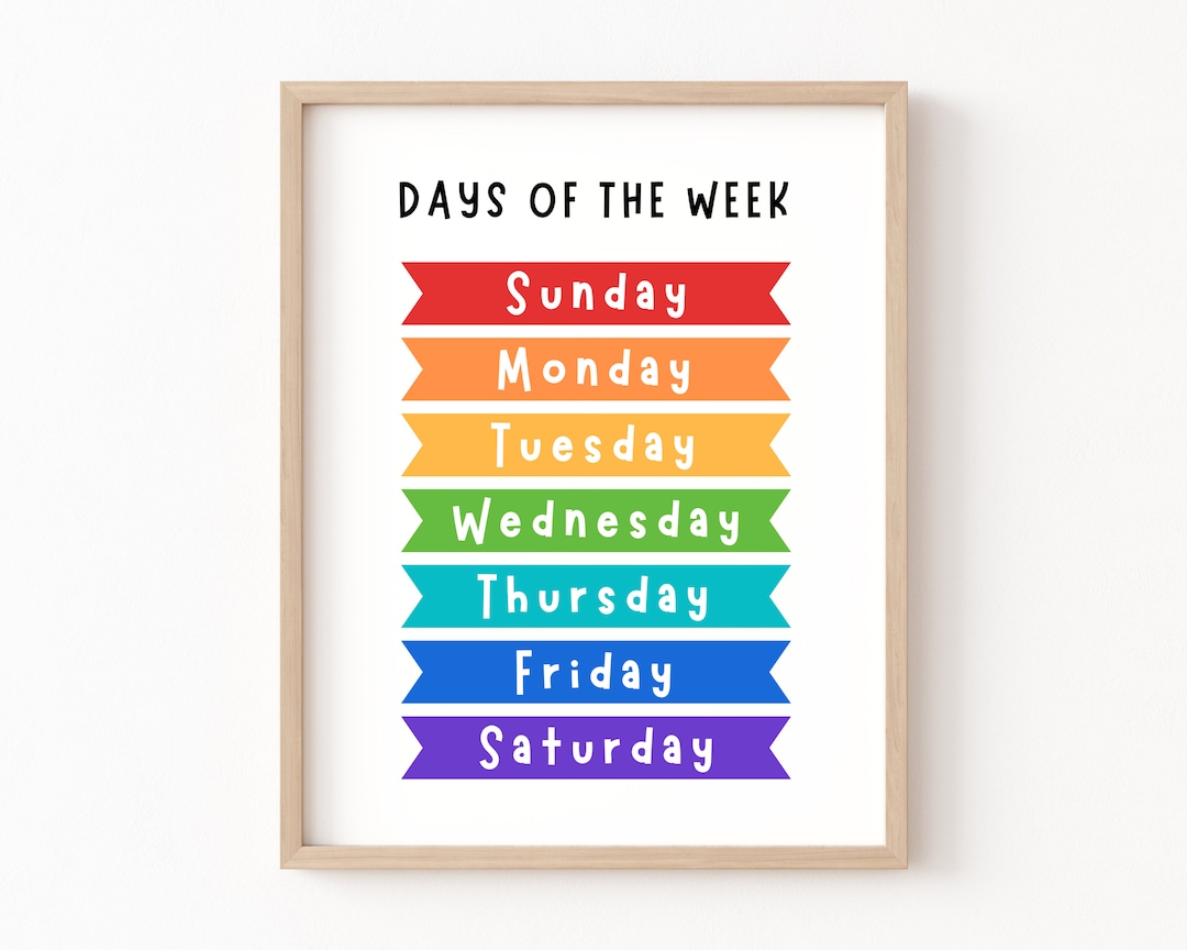Days of the Week Printable, Educational Wall Art, Playroom Poster, Days ...