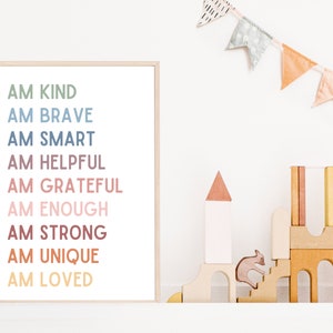 Positive Affirmations for Kids, Boho Classroom Decor, I Am Affirmations ...