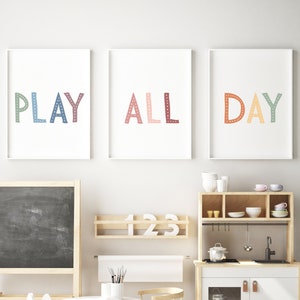 Set of 3 Playroom Prints, Play All Day Print, Nursery Wall Art ...