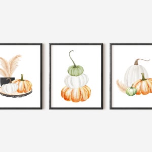 Set of 3 Watercolor Pumpkin Printable, Fall Wall Decor, Autumn Decor ...