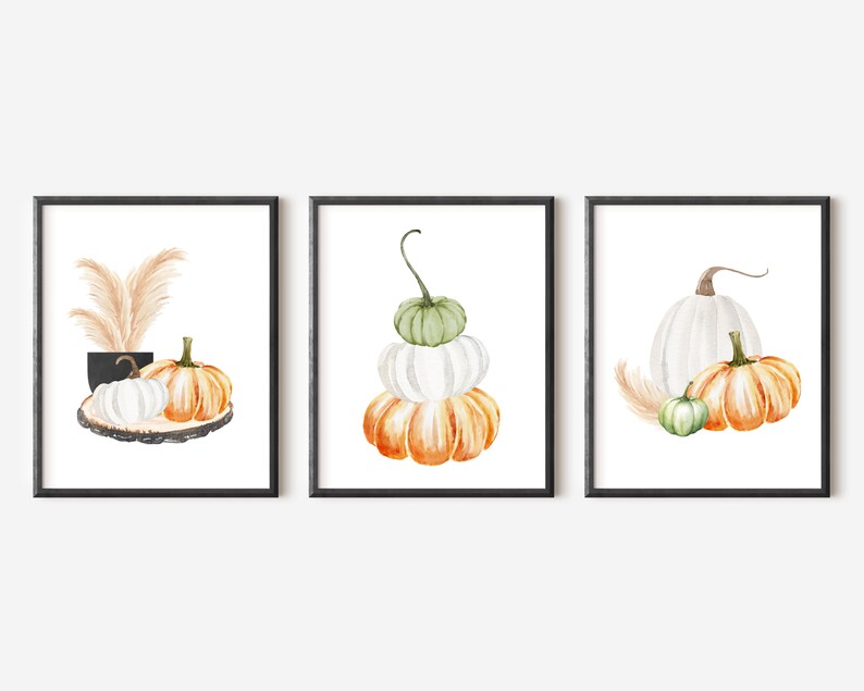 Set of 3 Watercolor Pumpkin Printable, Fall Wall Decor, Autumn Decor ...