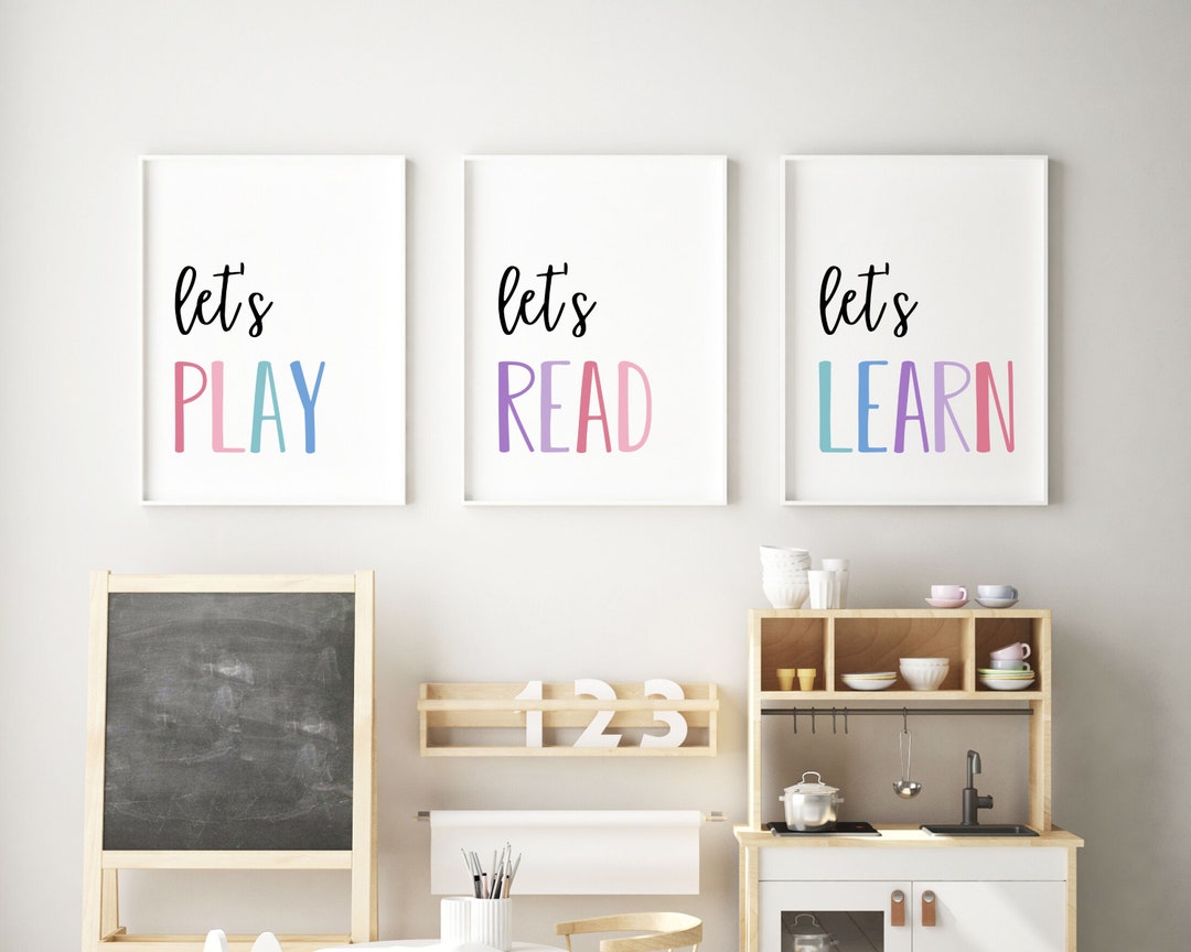 Let's Play Let's Read Let's Learn Set of 3 Pastel Classroom Decor Learn ...